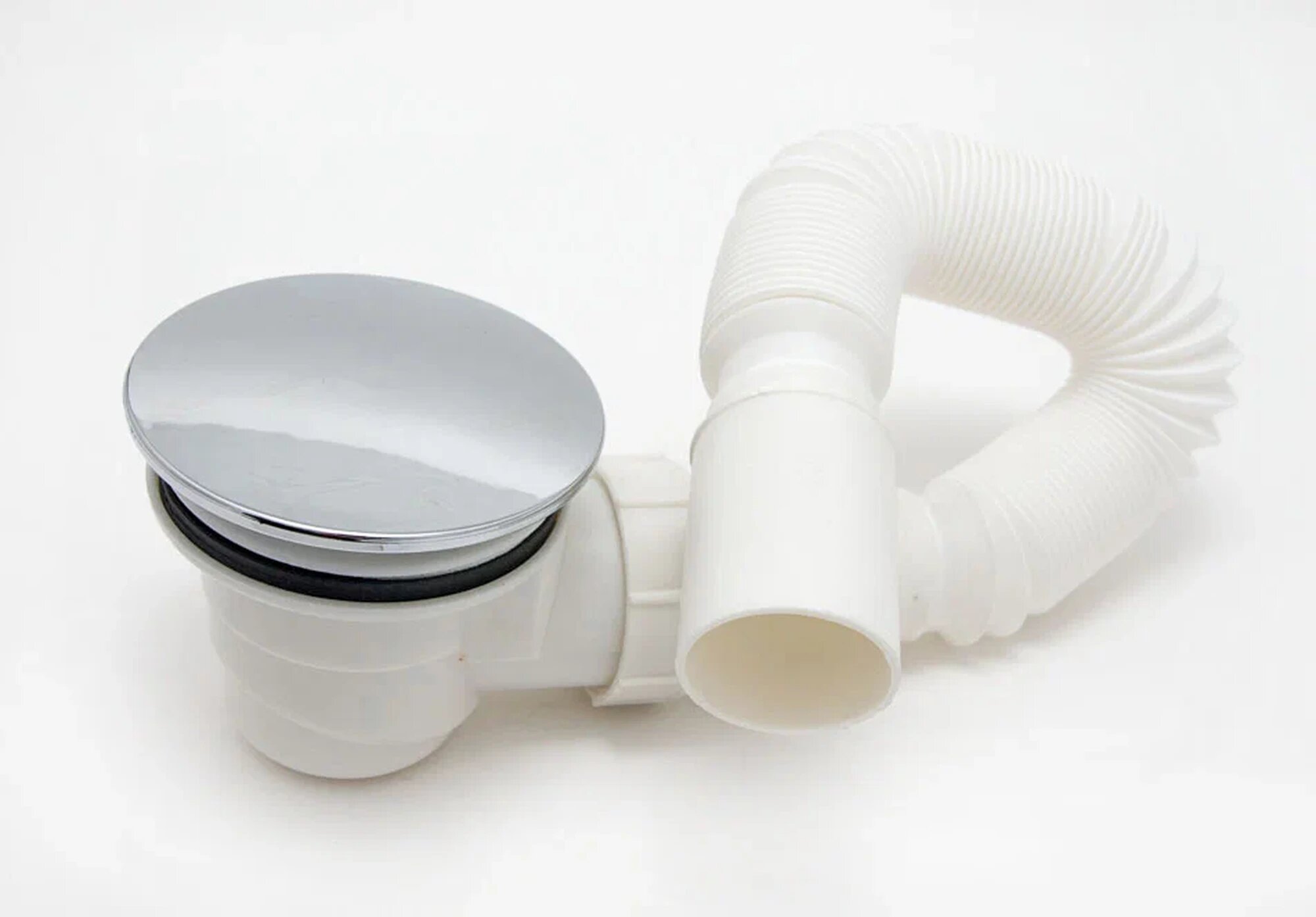 Сифон для душевого поддона, гофрированный, цвет белый/серебристый