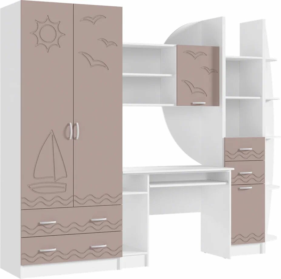 Стенка Юниор-2 (Шарли Pink/Белый) 2550х2000х520 МИФ