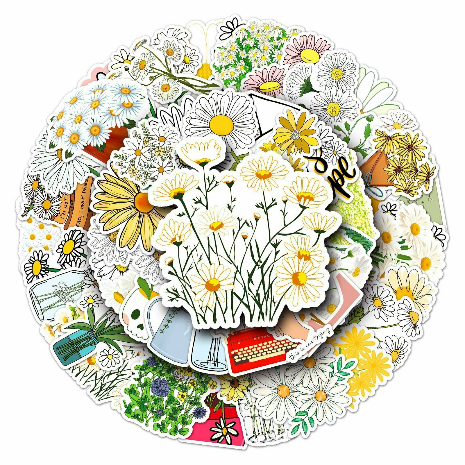 50 шт./упак. Наклейки с маленькими ромашками, виниловые, водонепроницаемые, граффити для ноутбука, багажа, скейтборда, подростков