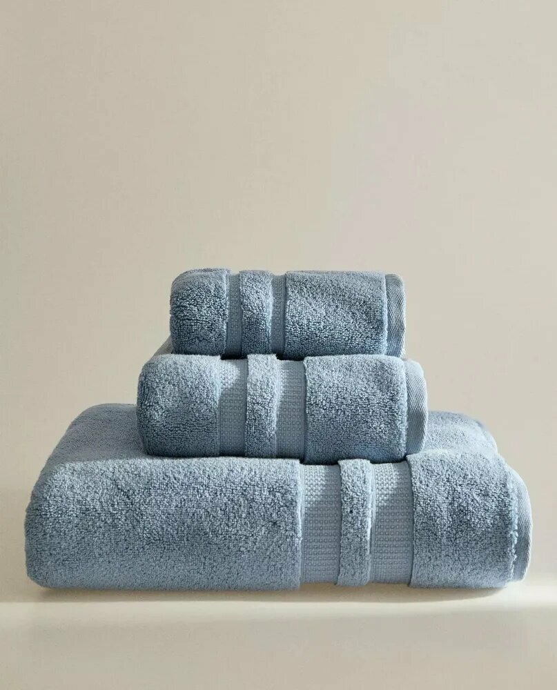 ZARA HOME Полотенце для ванной, Бязь, 100x180 см, голубой, 1 шт.