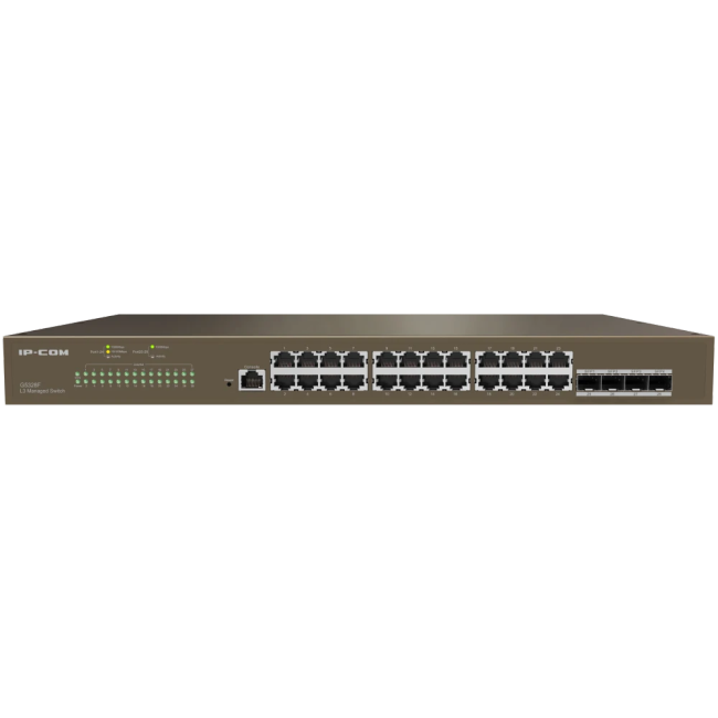 IP-COM G5328F Коммутатор управляемый 3 уровня L3, 28 портов, 24x1 Гбит/с, SFP+ 4x10 Гбит/с, установка в стойку 1U