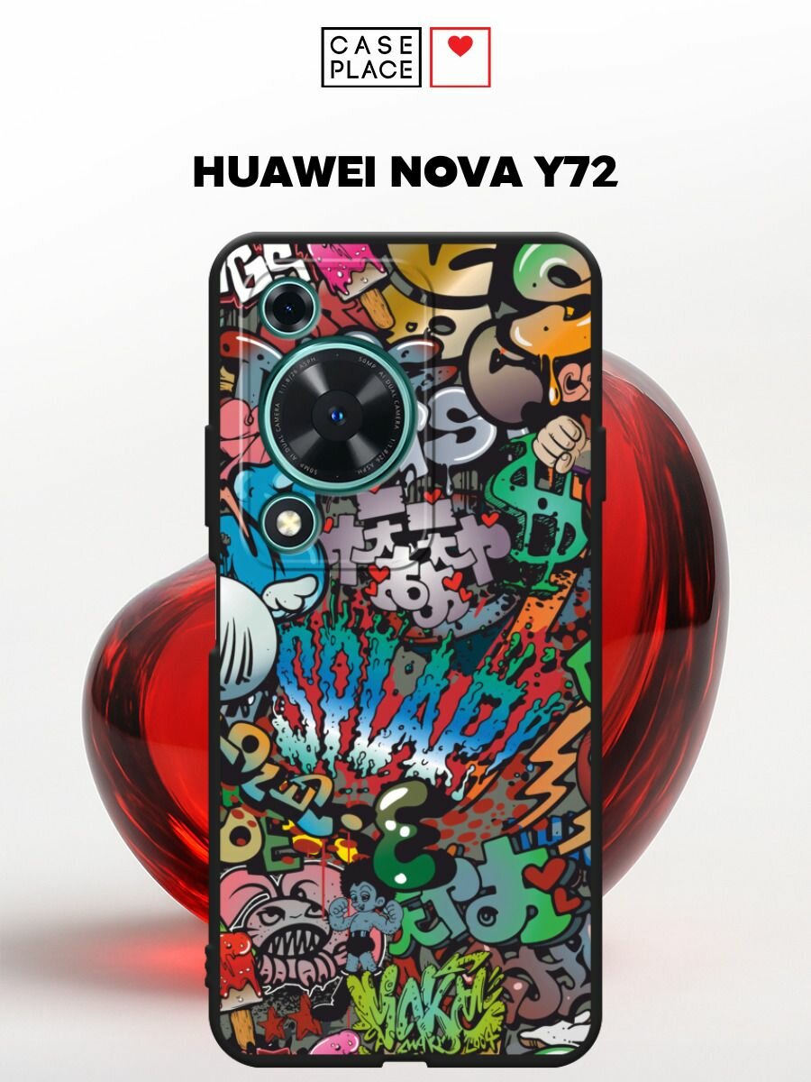 Черный матовый чехол на Huawei Nova Y72 / Хуавей Нова Y72 с принтом Граффити надписи