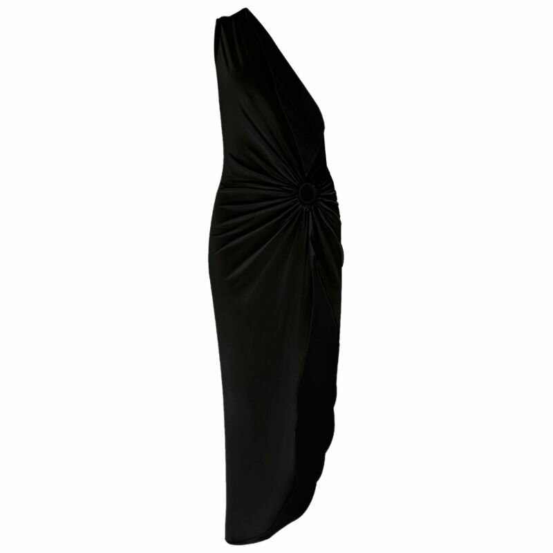 Платье с бретелькой на одно плечо нерегулярной формы-черный-S