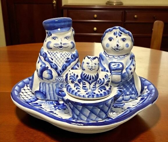 Гжель Набор для специй Кот