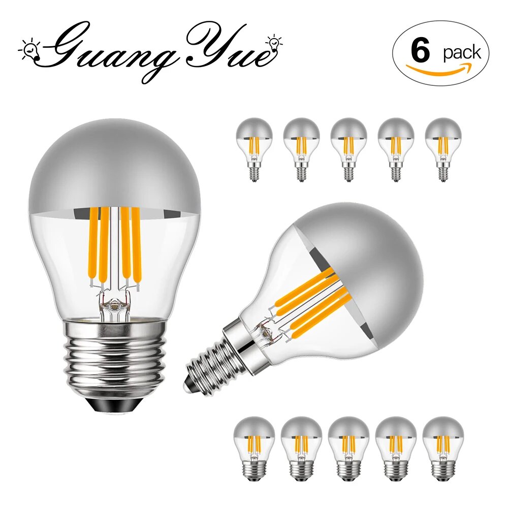 Светодиодная лампочка G45 серебристого цвета 4Вт тёплый белый свет 6 Pcs Bulbs, E27 Base 220V