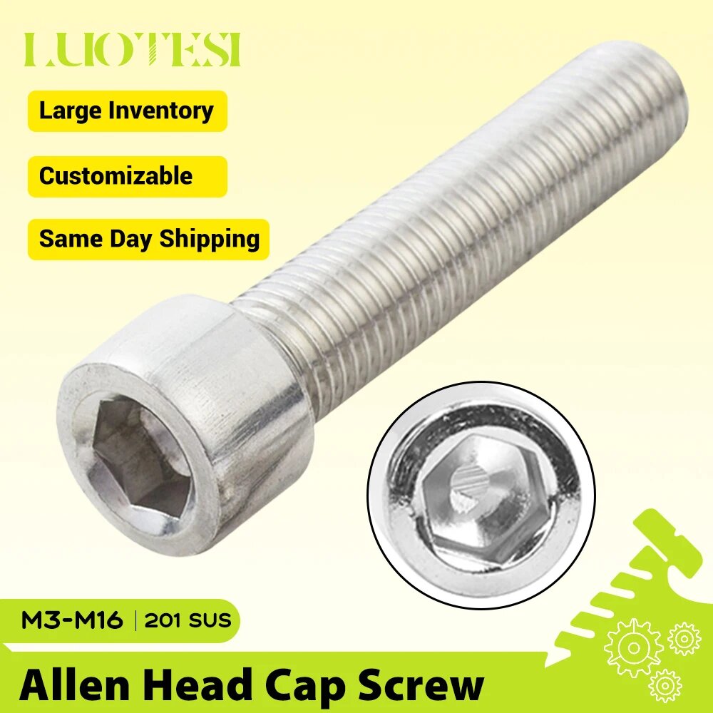 Болты LUOTESI Hexagon Socket Head Cap Screw M3 M4 M5 M6 M8 M10 M12 нержавеющая сталь M6 10pcs, 22mm