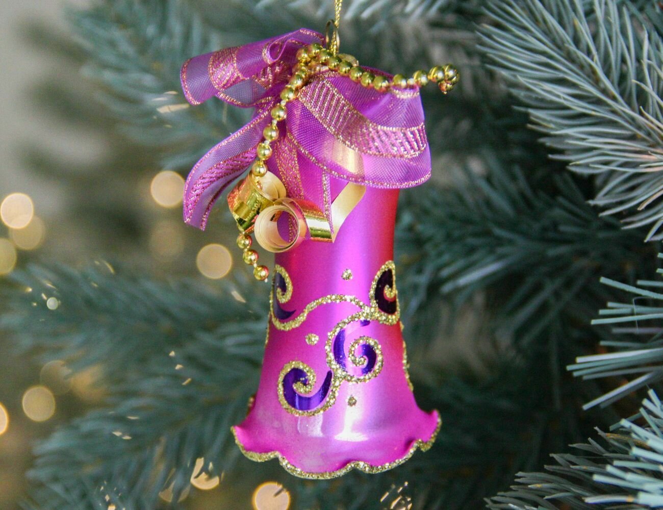 Елочное украшение колокольчик праздничный, фиолетовый, 85 мм, Елочка С575-фиол