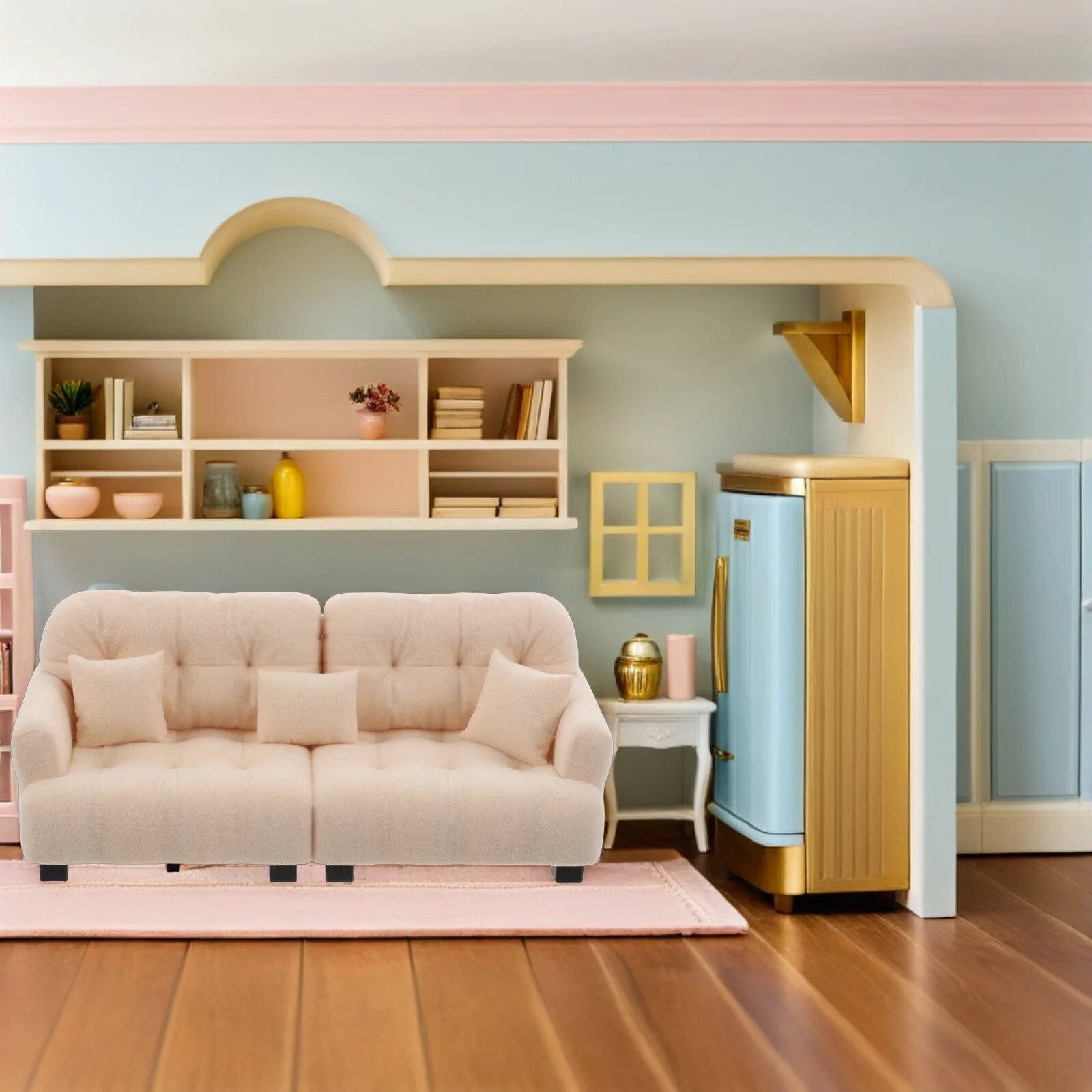 Миниатюрный диван кремовый 1:25 современная маленькая мебель кукольный домик диван аксессуары для гостиной мебель украшение кукольного домика