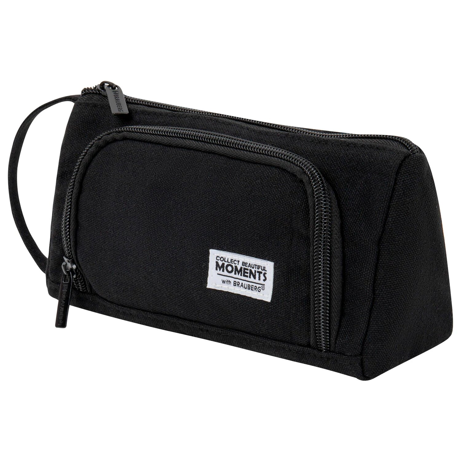 Пенал-косметичка BRAUBERG с ручкой, 1 откидная планка, полиэстер, 22108 см, Black, 272339