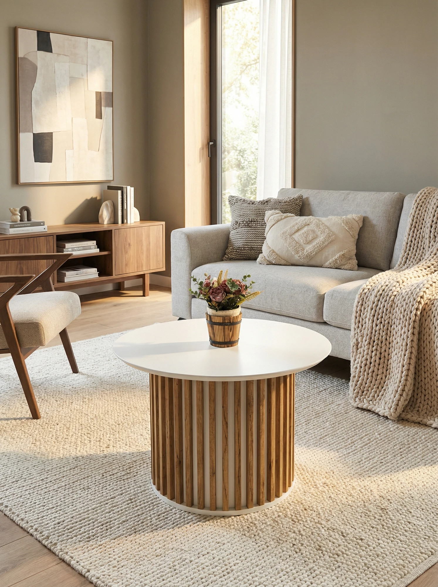 Журнальный столик дизайнерский Неаполь, круглый, белый, ЛДСП, 70х70х46,8 см