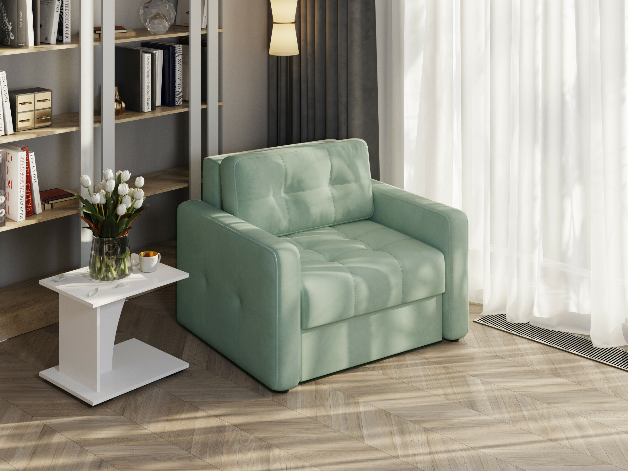 Кресло-кровать, обивочный материал: двухслойный велюр, Мятный