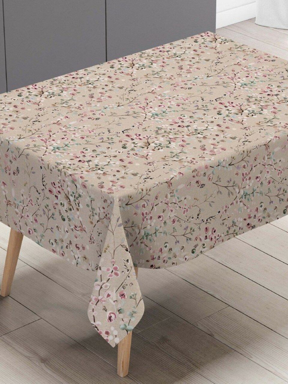 Клеенка столовая Silvano Элегия, ПВХ, бежевая, цветы, рулон 1.39х20 м, Китай