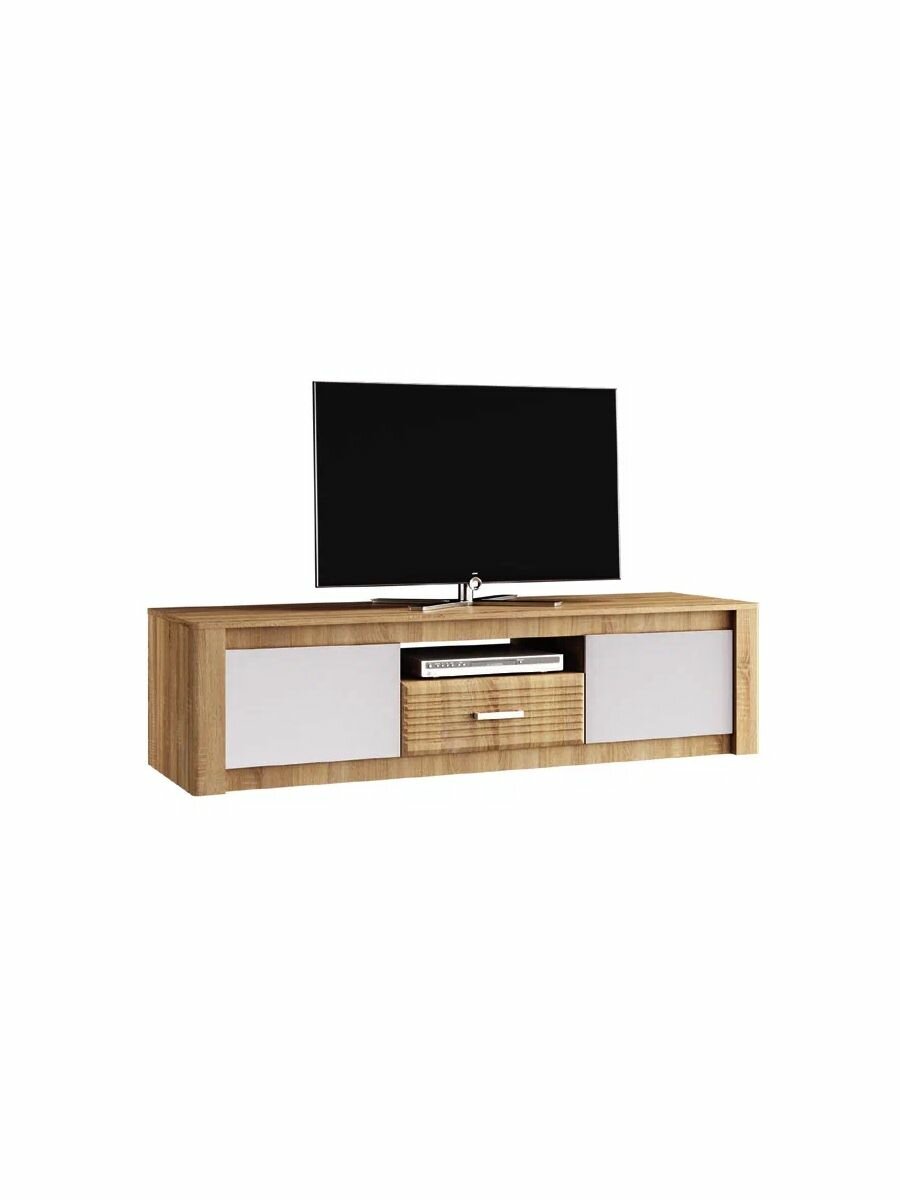 Тумба ТВ Терра МДФ/ЛДСП 1704х441х522, Дуб сонома/Белый глянец, с выдвижным ящиком, МИФ