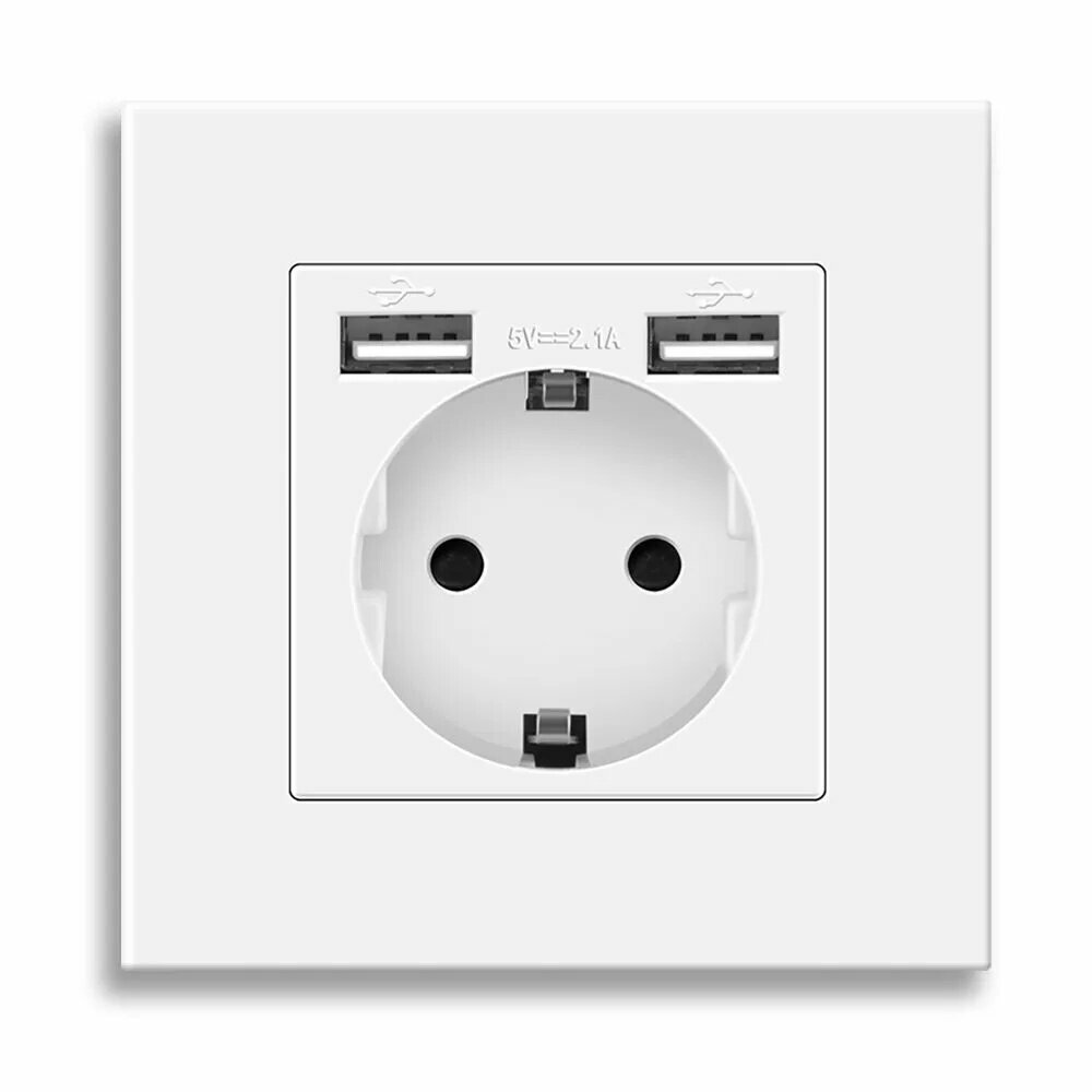 Розетка электрическая с USB AA, 1 пост 16А, рамка пластик 86х86мм, цвет Белый
