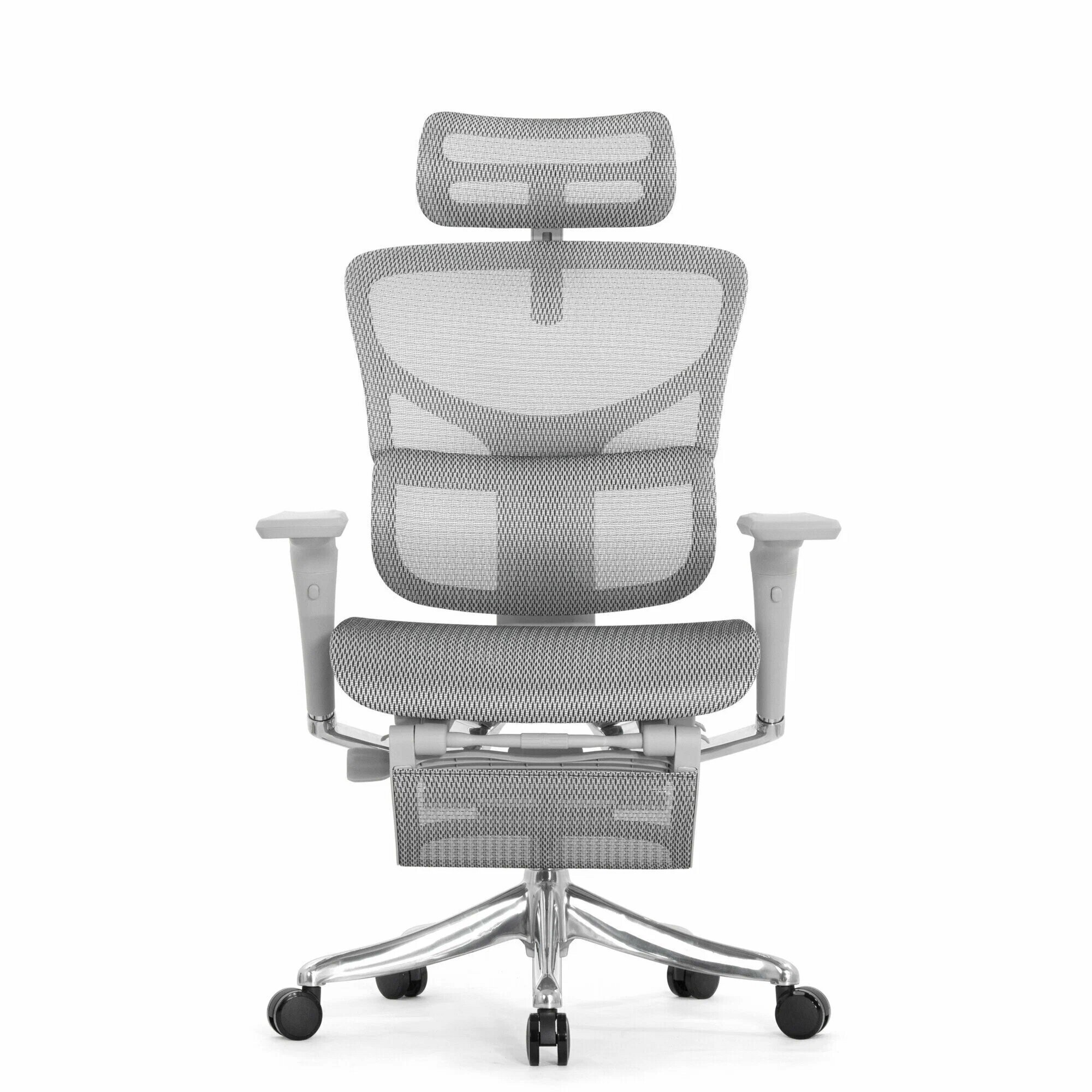 Кресло с подножкой FALTO PRO 2 (3D поясничный упор, подголовник 4D, сетка, каркас серый, белый)