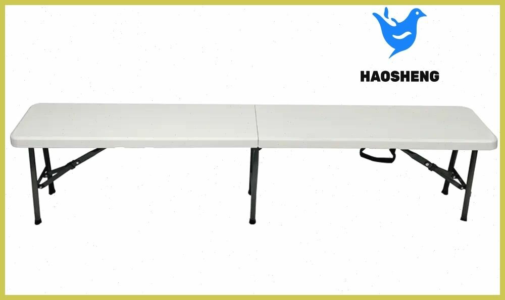 Кемпинговая скамейка 181x28x43 см из полиэтилена бело-серого цвета