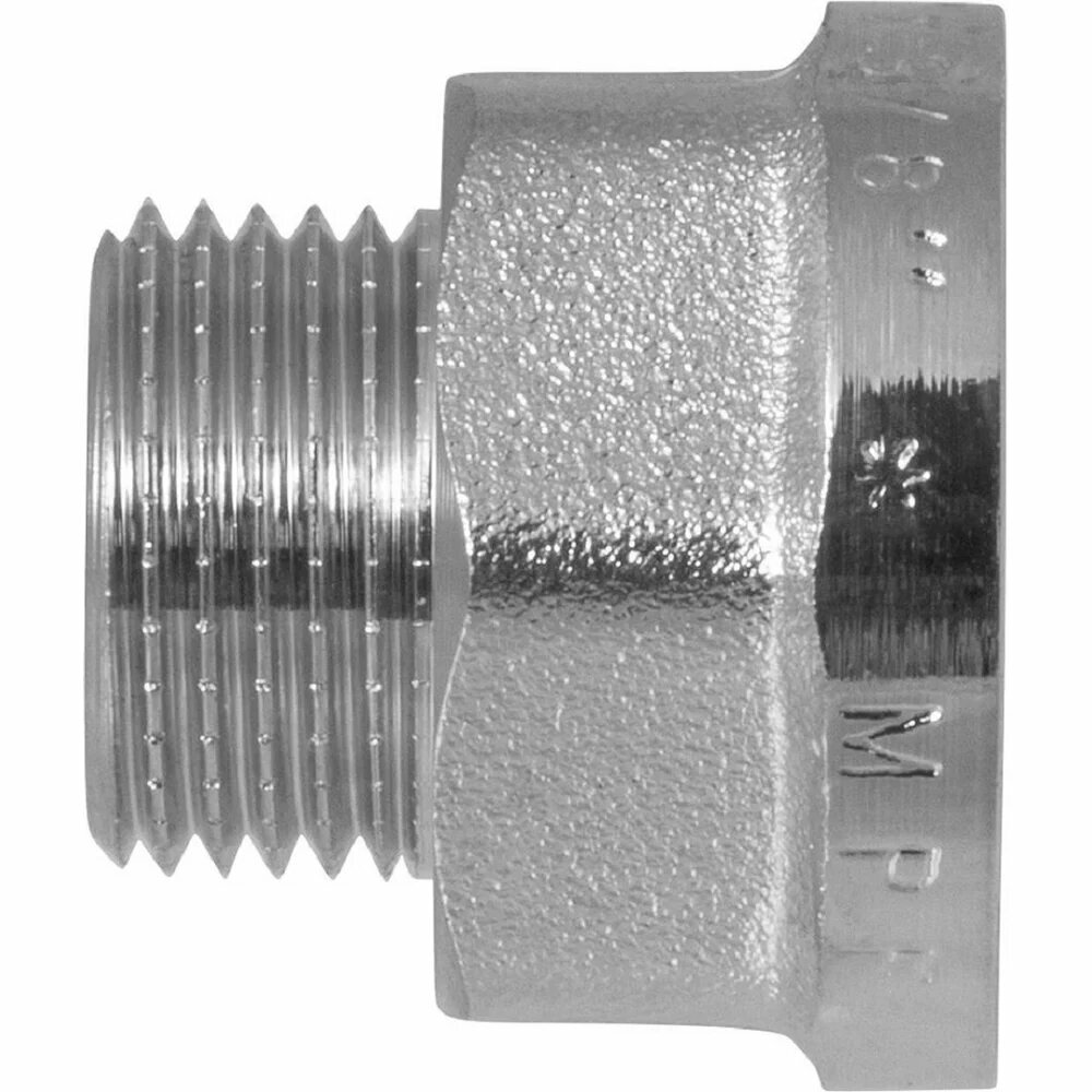 Переходник сантехнический с ребордой MPF 1/2" х 3/8" латунный никелированный внутренняя-наружная резьба ИС.072190 — фото 1