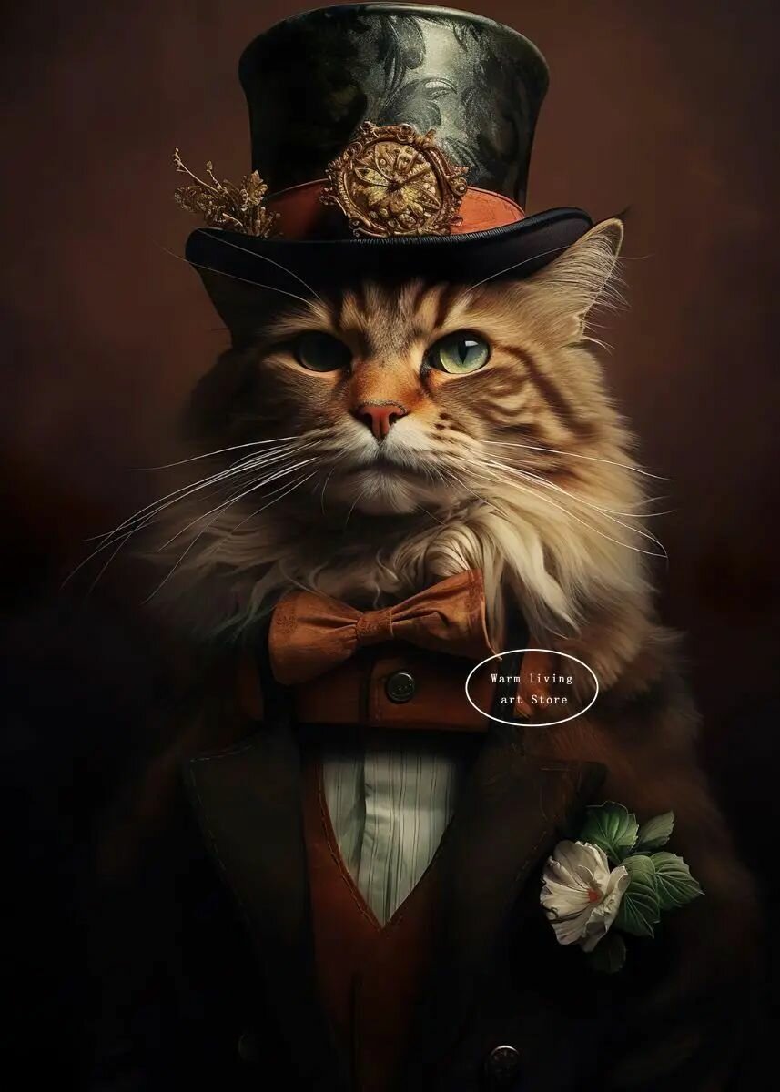 Набор для самостоятельного изготовления алмазной мозаики 5D Аристократическая черно-белая кошкадля украшения стен дома/подарок, 40x50 см,40X50CM, белый