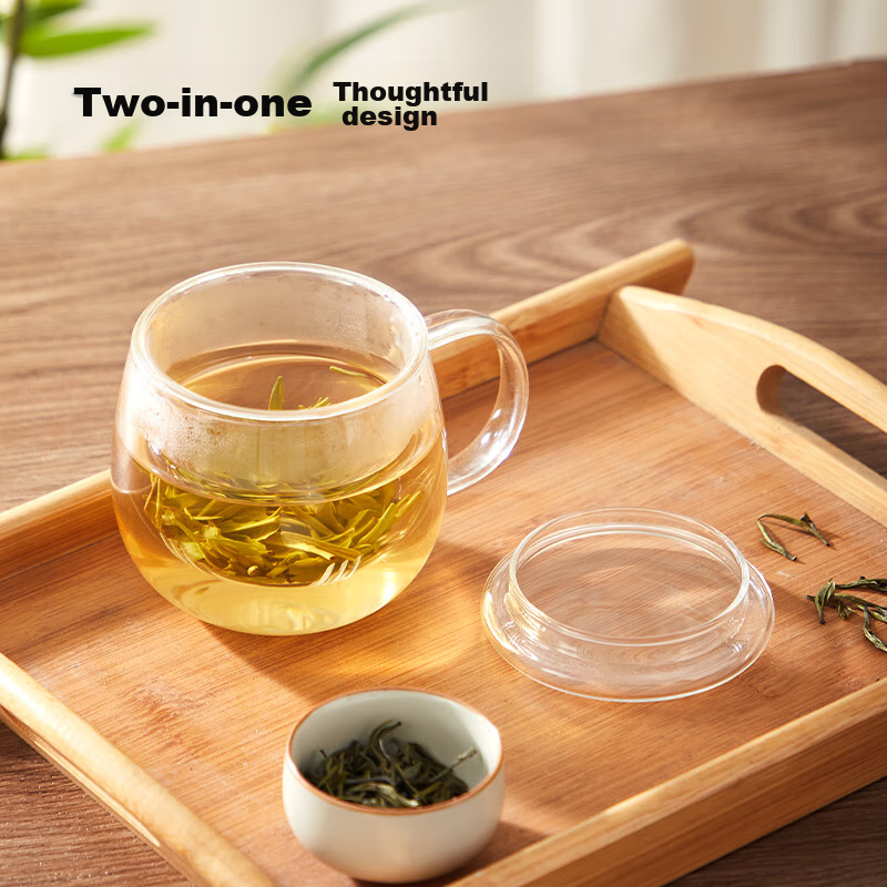 JD Jingzao Double-Layer Glass Cup, Heat-Resistant Drinking Water Cup, Stylish Large Capacity Cup, Milk Cup, Tea Infuser Cup, 500ml