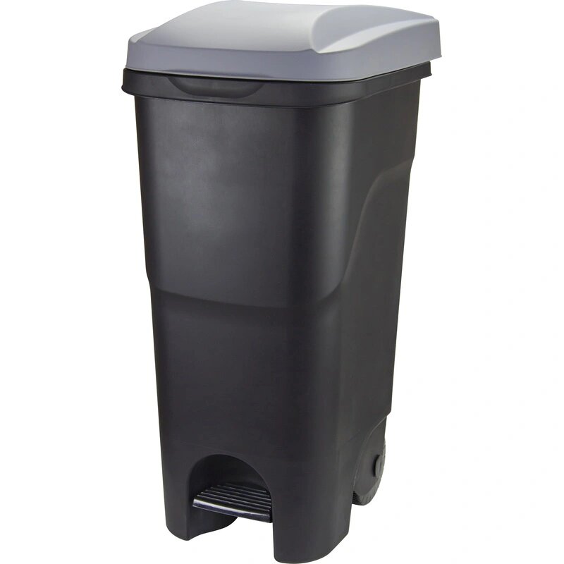 Контейнер-бак мусорный IDEA 85л с педалью на колесах серая крышка
