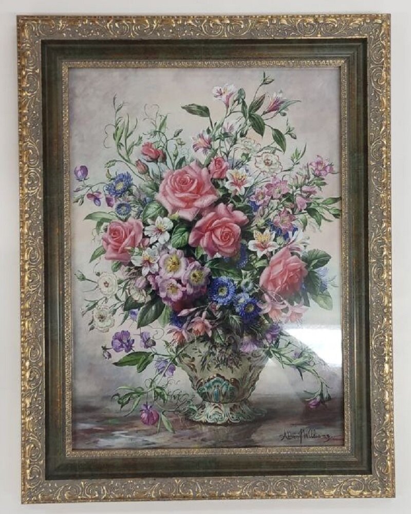 Рамка пластиковая картина цветы 30х40, матовое золото, вставка стекло