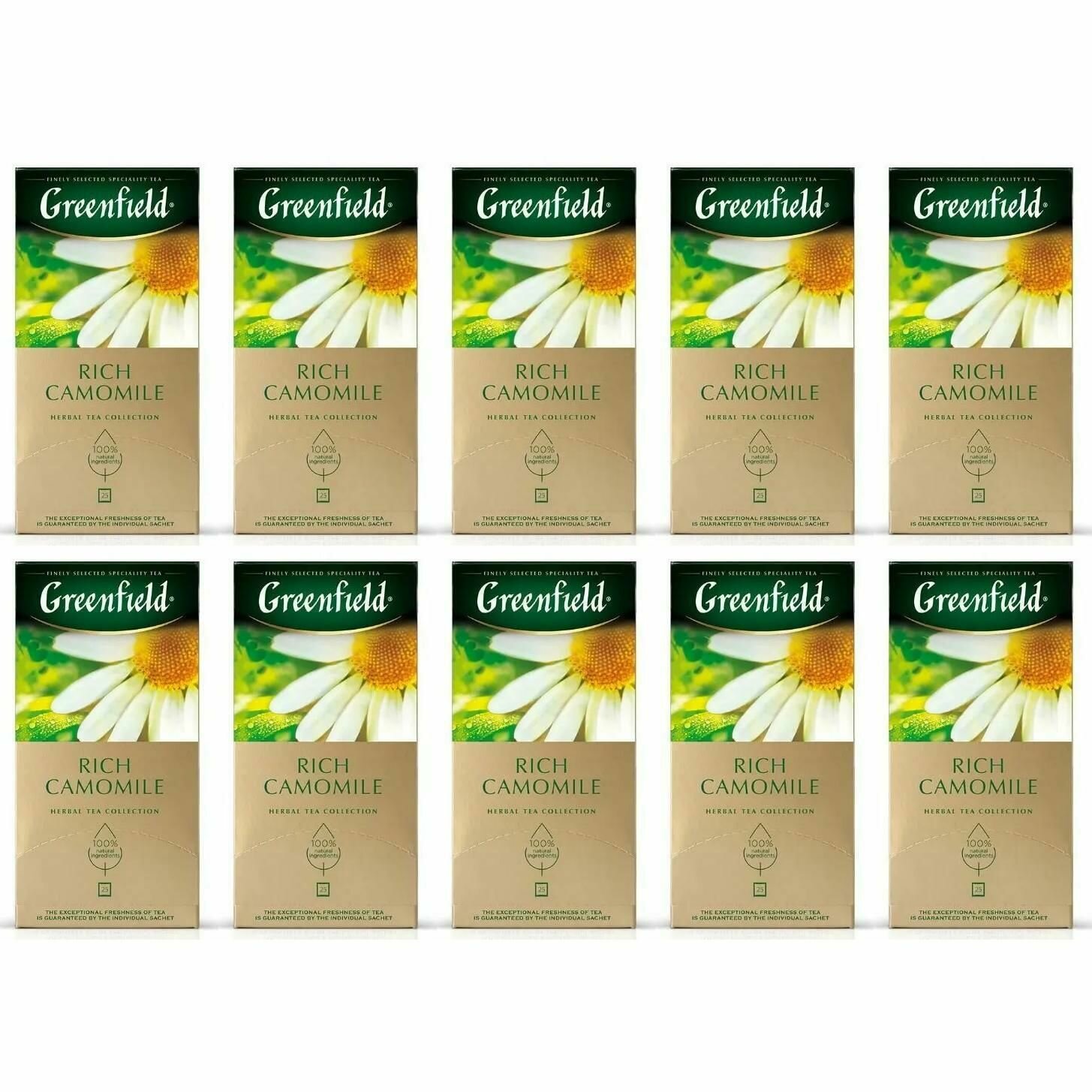 Greenfield Чай травяной Rich Camomile Ромашка крупная, Яблоко, Корица, 1,5 гр, 25 пакетиков, 10 уп/