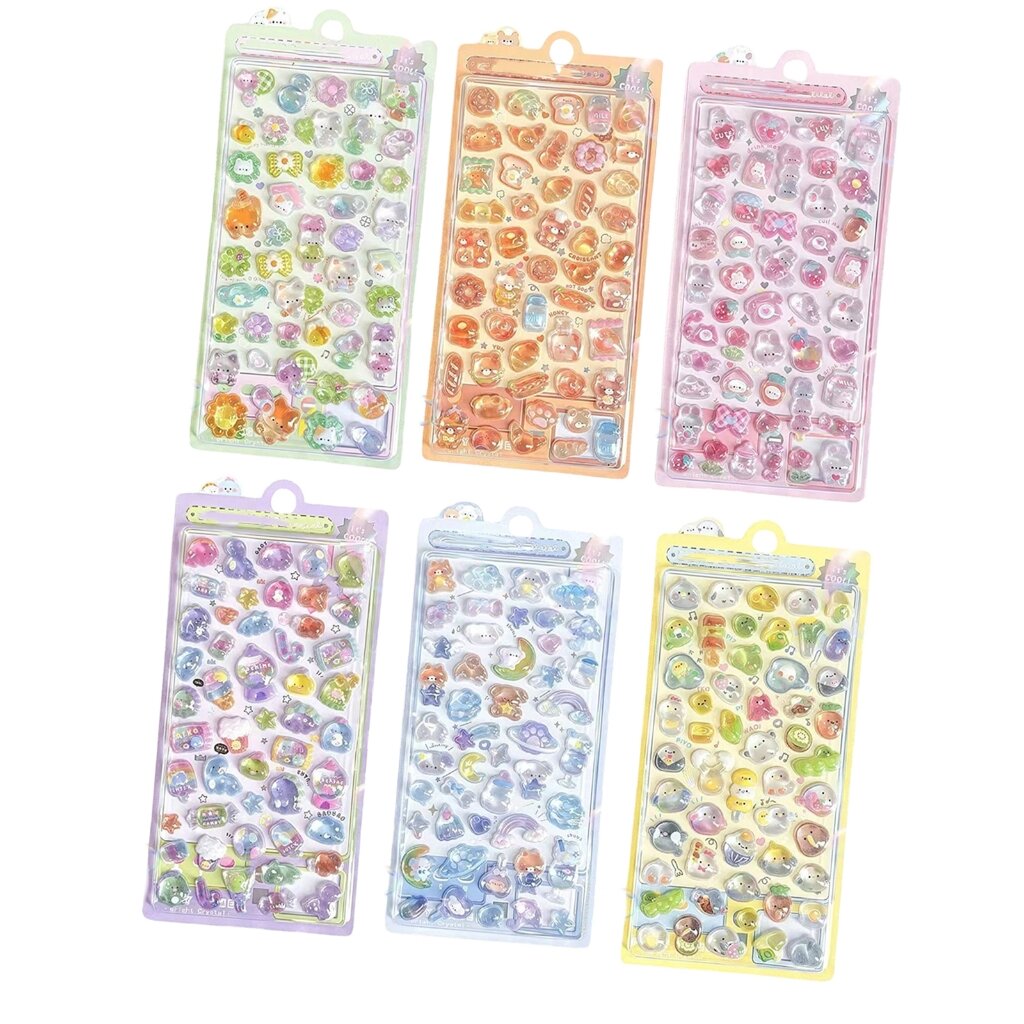 6 рельефных наклеек с мультяшными персонажами для украшения детской комнаты, кристальные стразы, забавные, обучающие, безопасные ПВХ-наклейки.