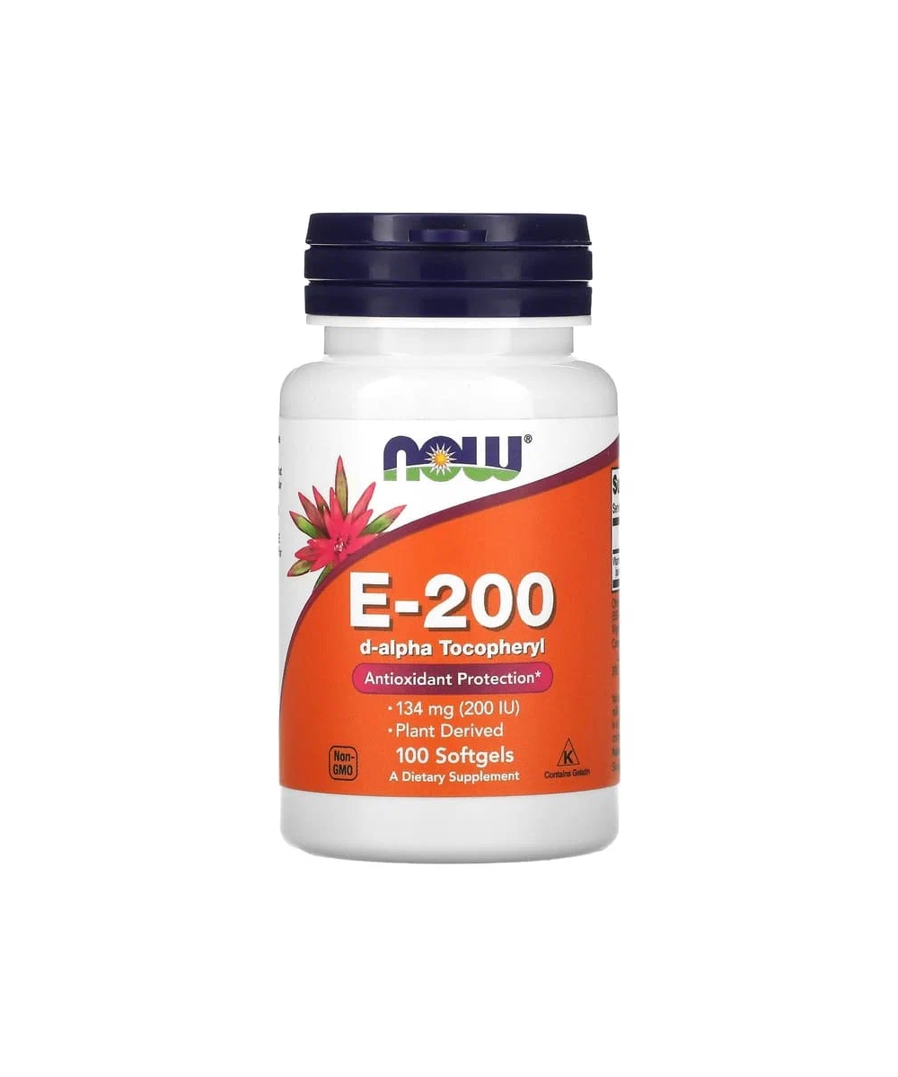 NOW Foods Vitamin E-200 D-Alpha Tocopheryl, Витамин E-200 в виде D-Альфа-Токоферилацетата 100 гелевых капсул