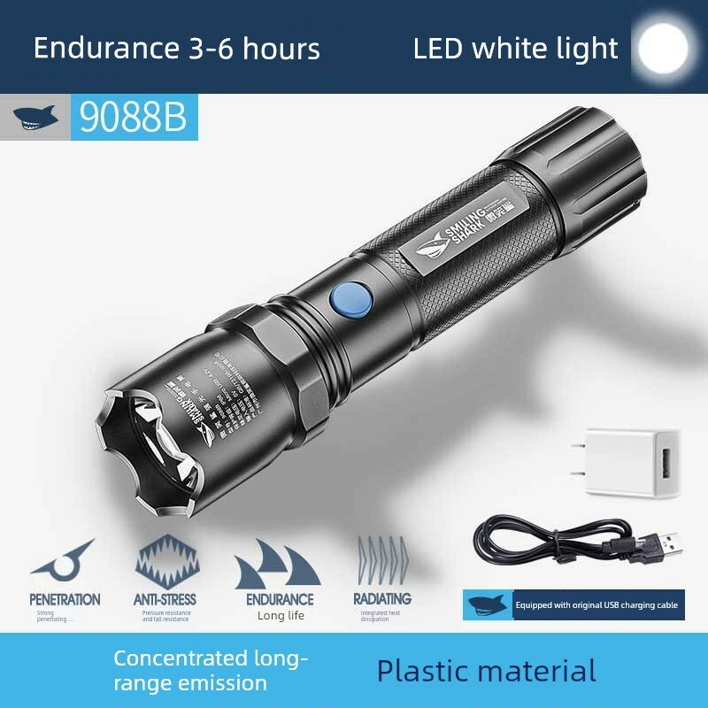 Маленький портативный фонарик Smiling Shark, мощный свет, высокая яркость, для использования на улице, для дома, из