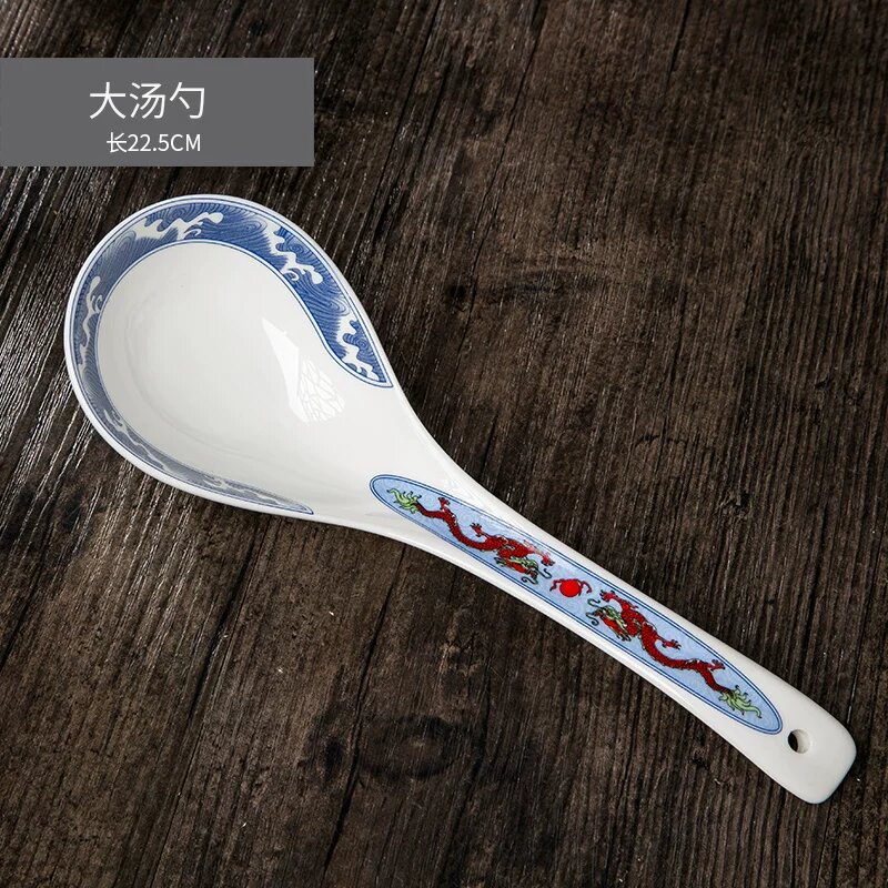 Набор посуды из костяного фарфора Jingdezhen: тарелки с рисунком дракона и феникса, миски для риса, супа, лапши, ложки,