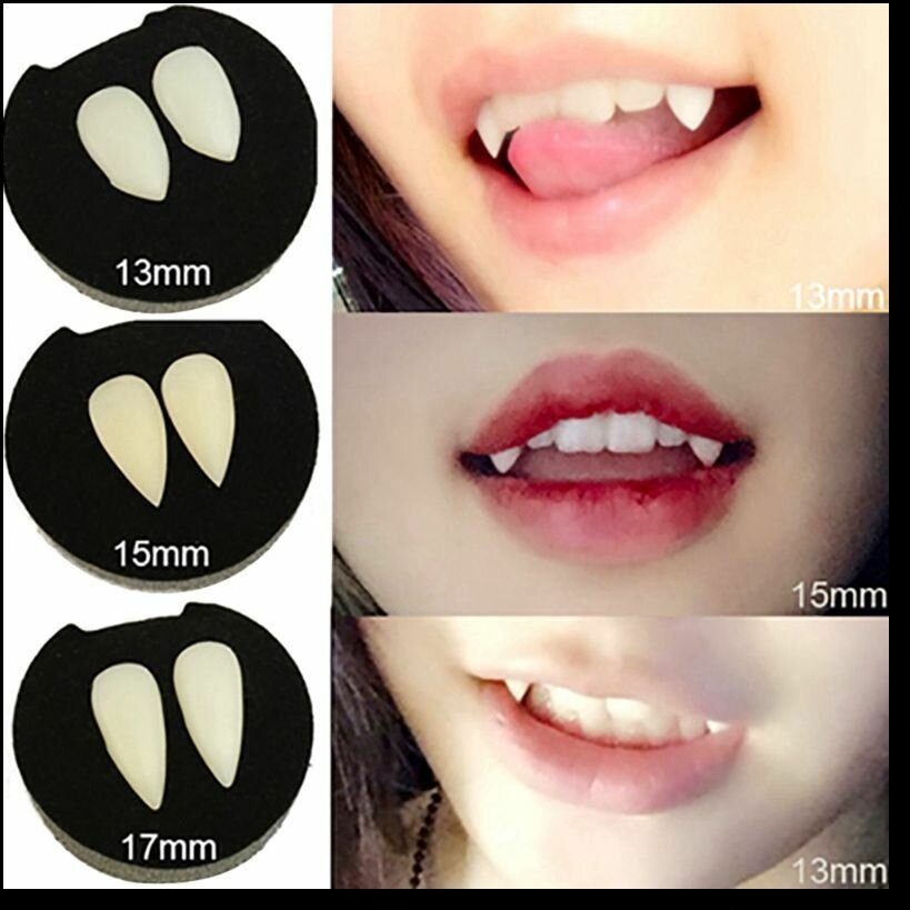 Клыки вампира 13 мм, термопластик для крепления в комплекте, для вечеринки, праздника, карнавала, Хеллоуина, косплея