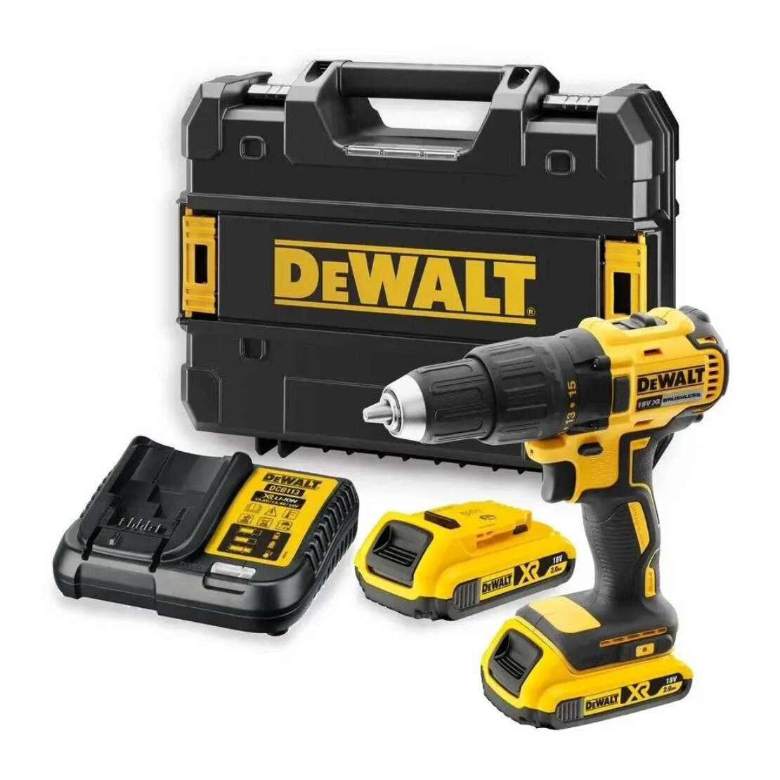 Дрель-шуруповерт аккумуляторная DeWALT DCD777D2T, Li-Ion, 2 Ач, 65 Нм, 18 В, 1750 об/мин, быстрозажимной патрон, желтый