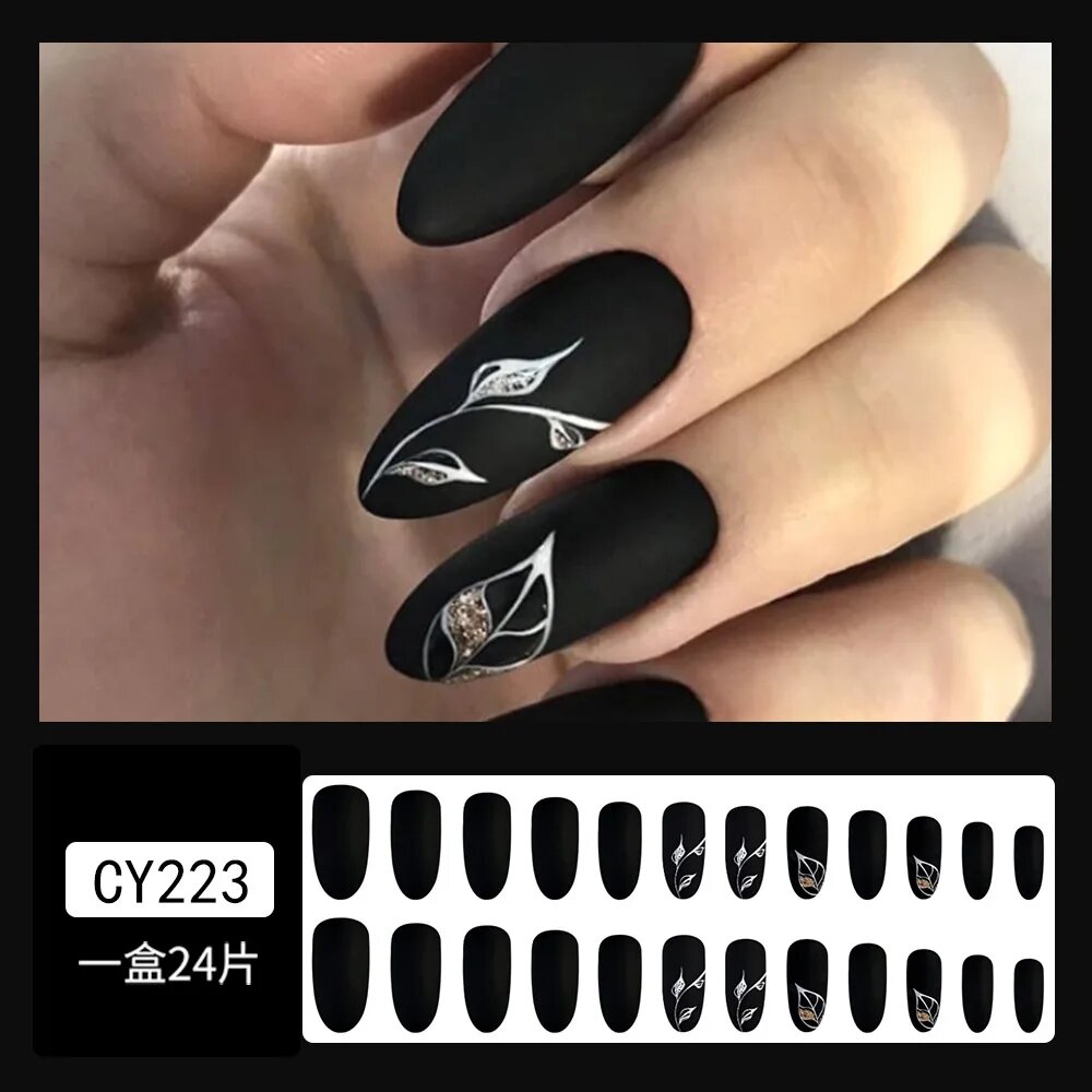 Черные накладные ногти CY223, 24 шт