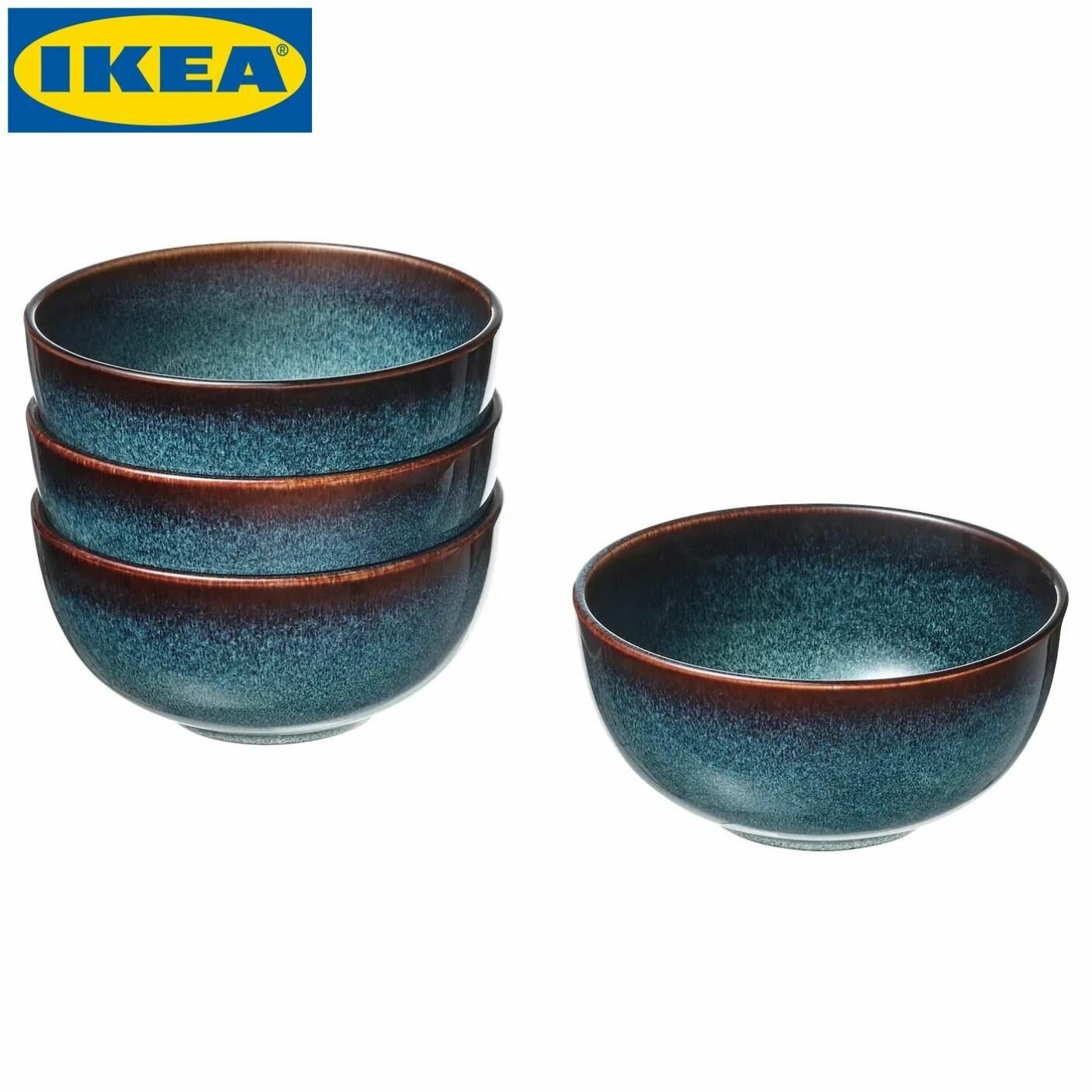 IKEA Миска синий, белый, 4 шт