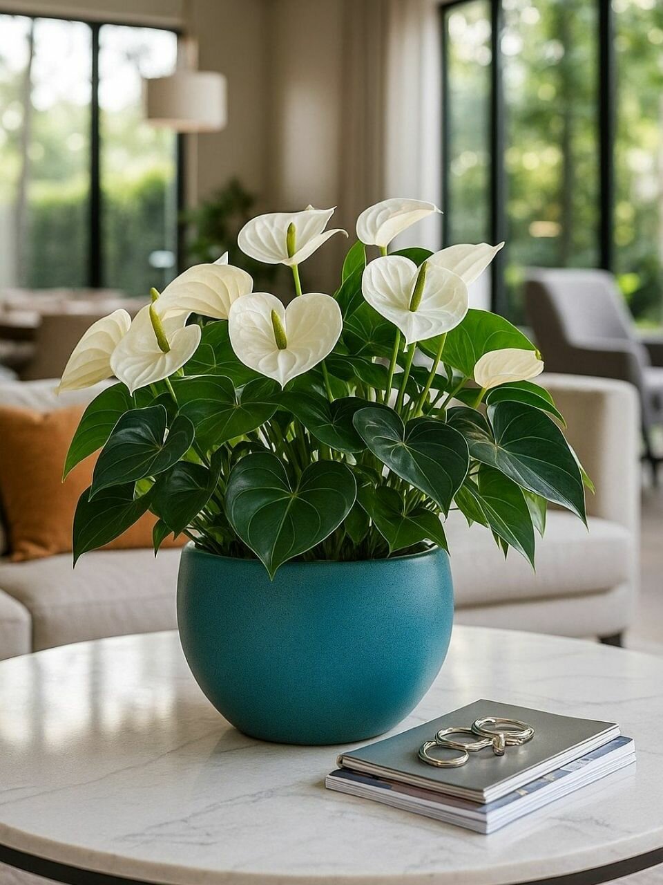 Живой цветок GREEN TOWN "Мужское Счастье", Антуриум, саженец, белый, многолетнее растение