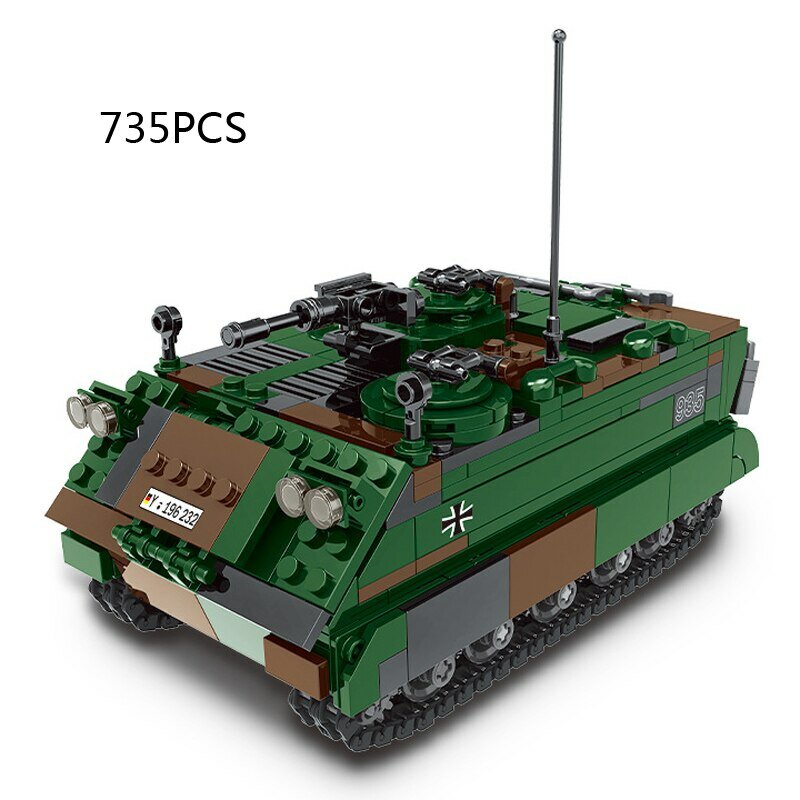 Вторая мировая война Военный M113 Броненосец Модель BatisBricks MOC Строительный блок Мировая война Немецкая армия Кирпич Игрушка MTW Блок транспортного средства (зеленый)