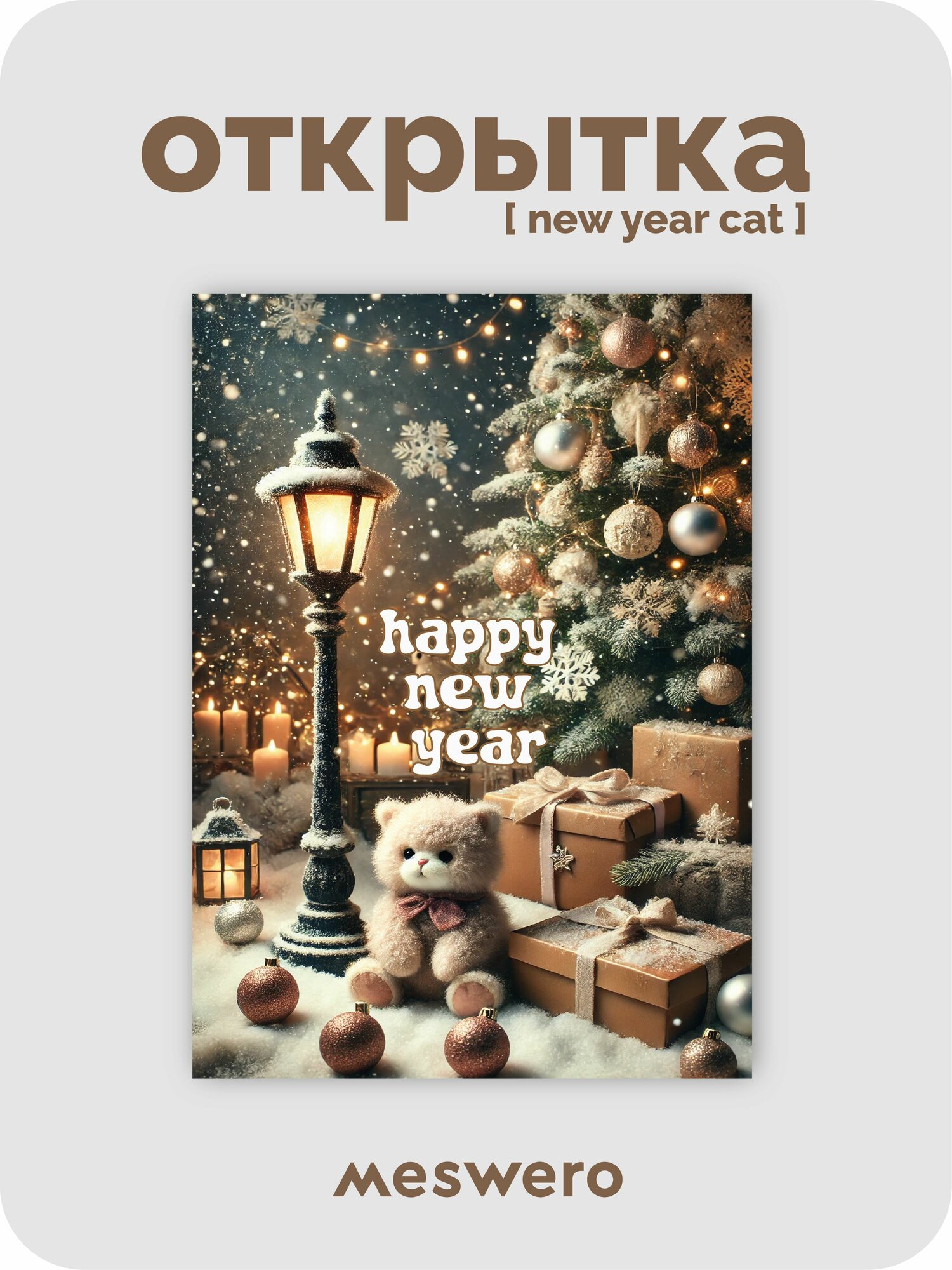 Новогодняя подарочная открытка meswero / ny / happy new year, сat