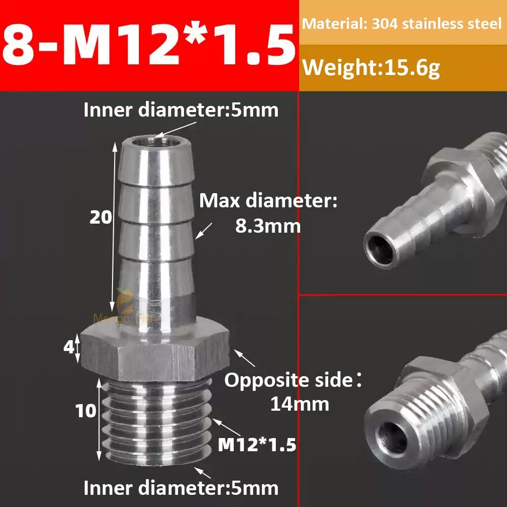 Соединитель Pagoda из нержавеющей стали 8 мм PC8-M12x1.5
