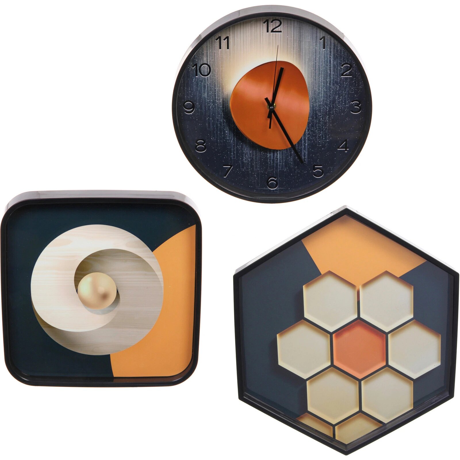 Набор настенных часов и панно «HOME STYLE» 2 предмета, абстракция, черный корпус, для кухни и гостиной