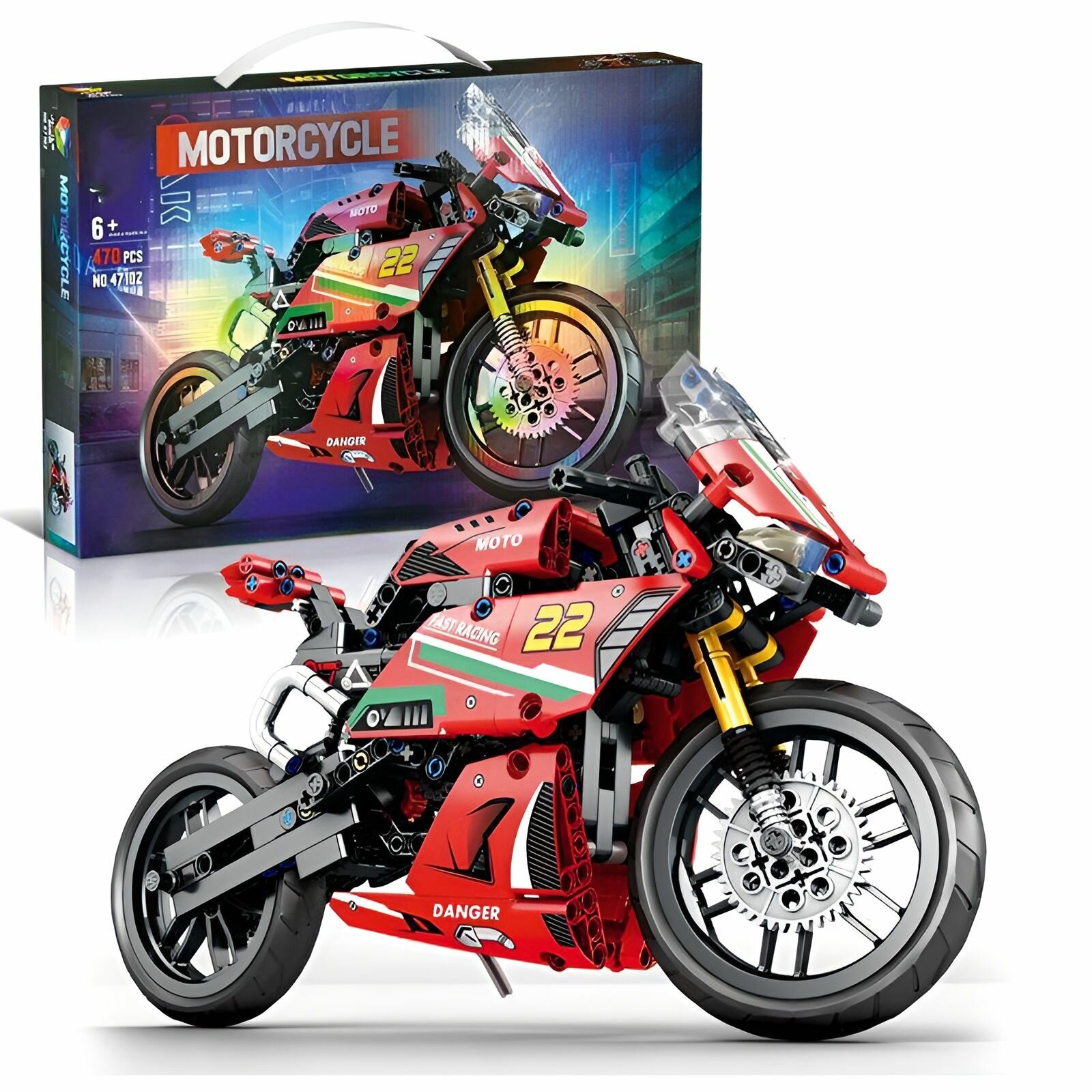 Конструктор "Спортивный мотоцикл", 470 элементов, для детей от 6 лет, АБС-пластик
