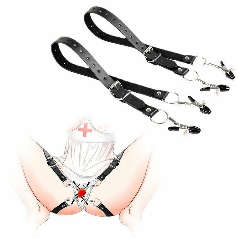 БДСМ-игрушка, расширитель больших половых губ с зажимами (красный)