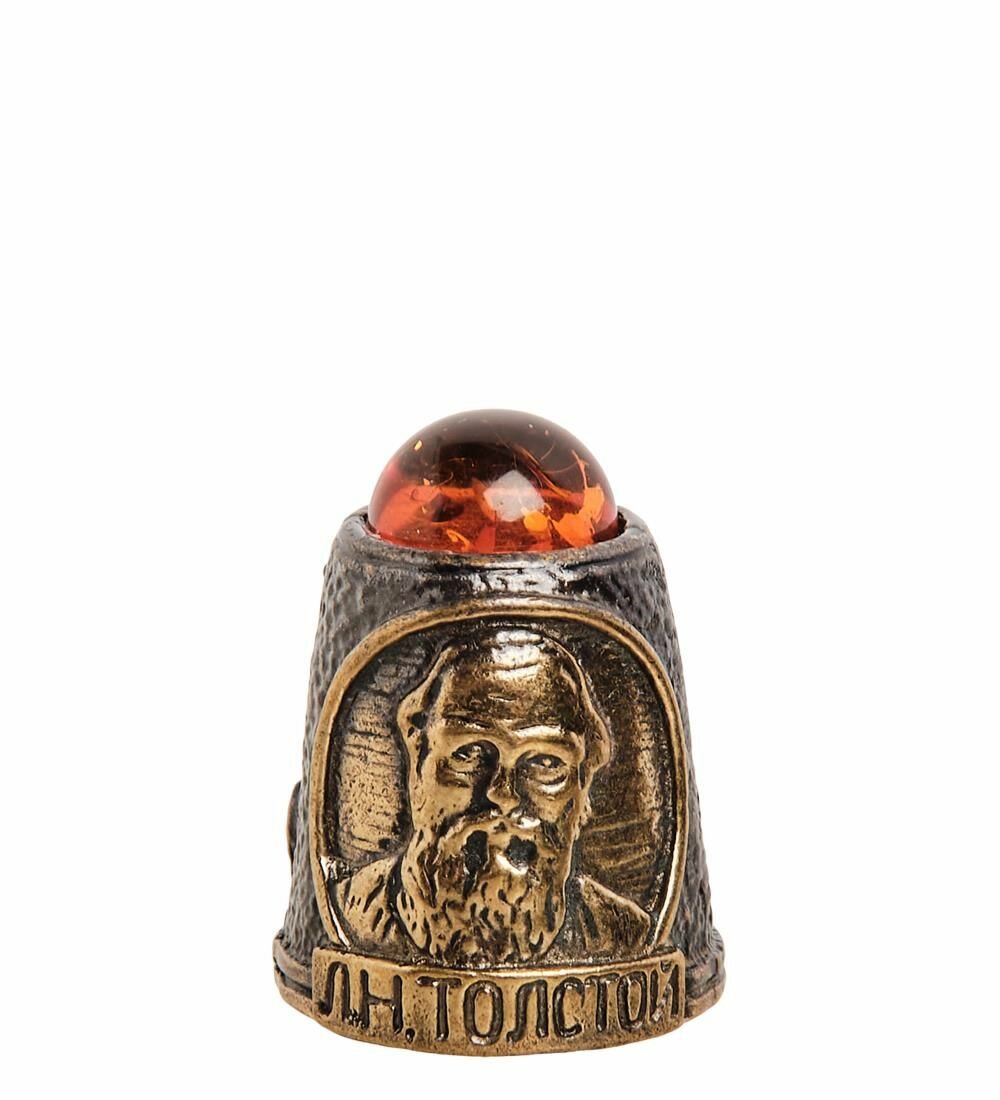 Наперсток из янтаря и латуни "Толстой Л. Н." A2087995 Народные промыслы, Латунь, янтарь