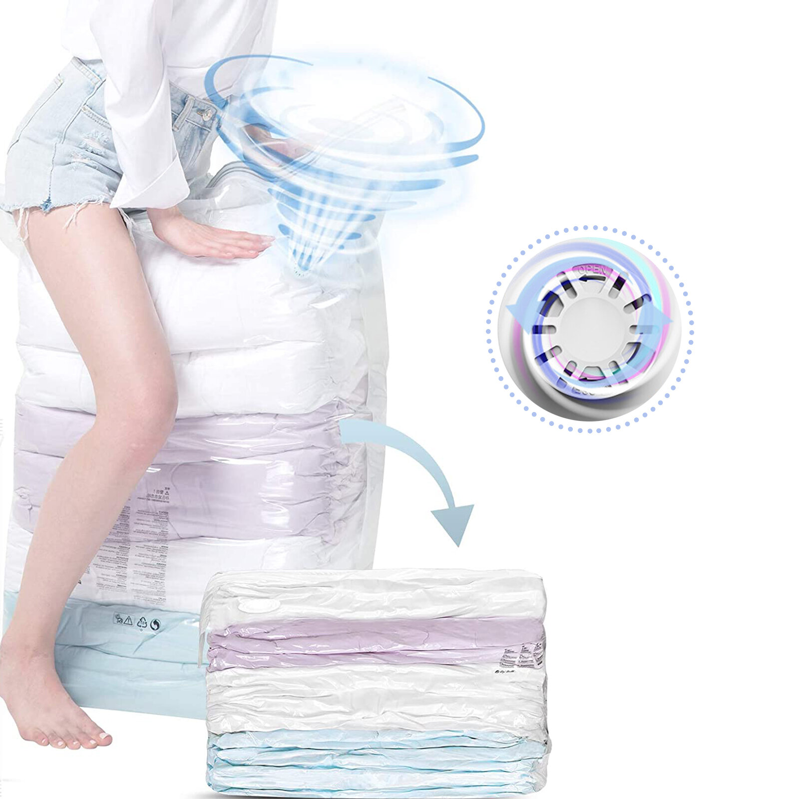 Упаковка вакуумных пакетов для хранения Dimensional Vacuum Storage Space Saver среднего размера без насоса, прозрачный цвет, размер 70x90x30 см, количество 1 штука, для одежды, пуховин, подушек, постельного белья, одеял, гардеробов и т. д, экономия места