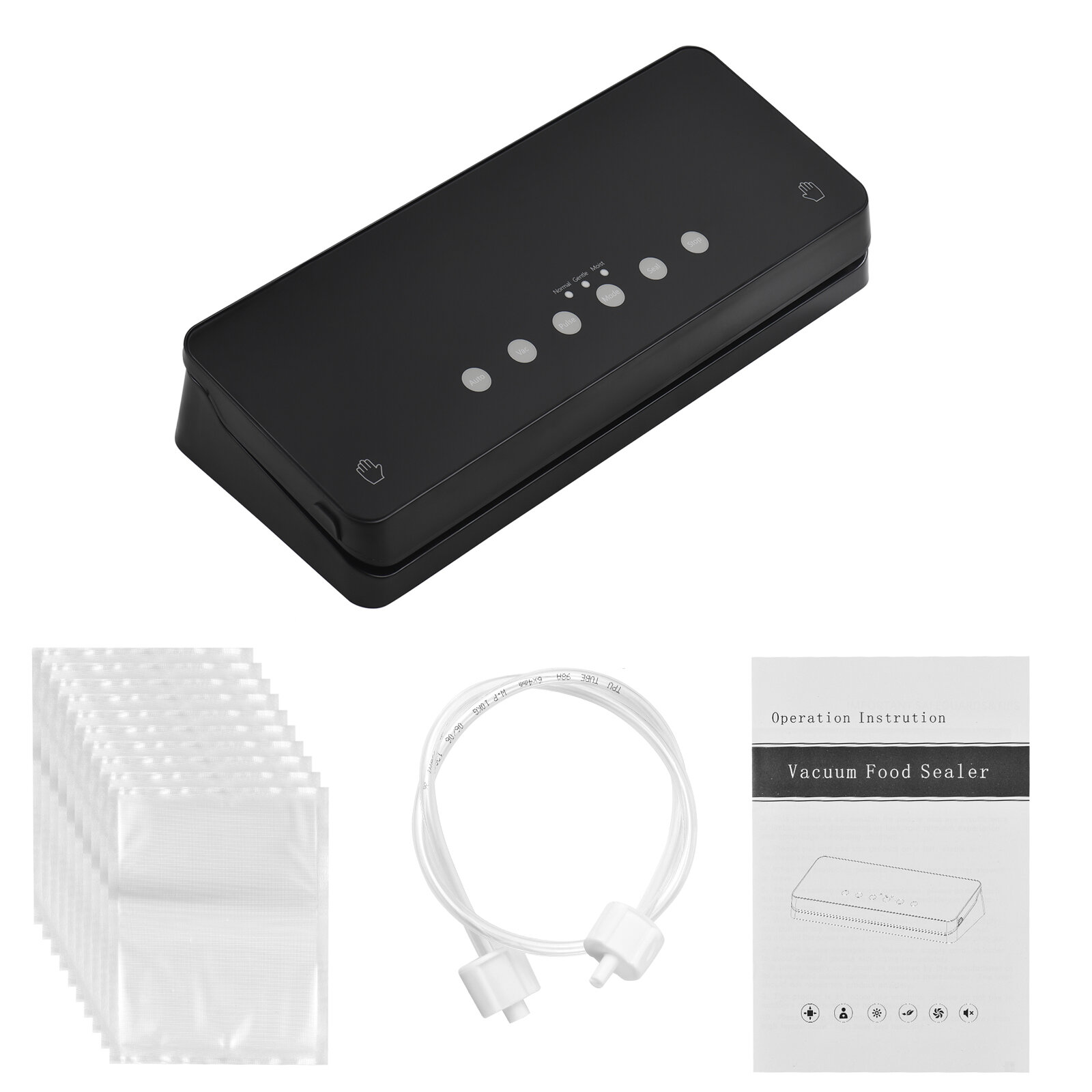 Машина для вакуумной упаковки еды 2-в-1 для хранения еды и внешней вакуумной упаковки с мощностью всасывания 60kPa, встроенным ножом, 10 пакетами для вакуумной упаковки и шлангом для всасывания воздуха