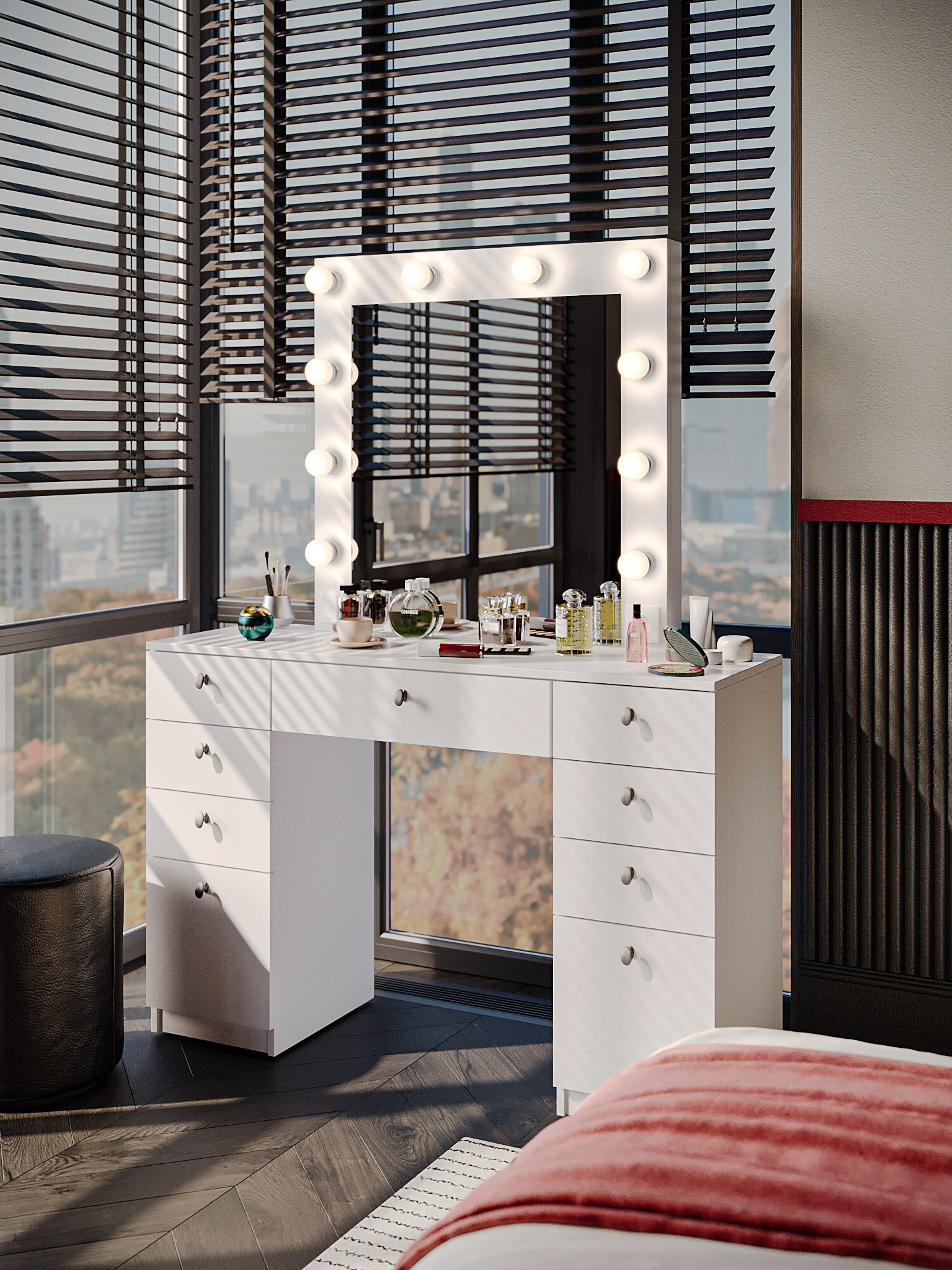 Туалетный столик GRIMSTOL 4Р80-БШ, гримёрное зеркало, LED-подсветка, фасады ЛДСП, белый