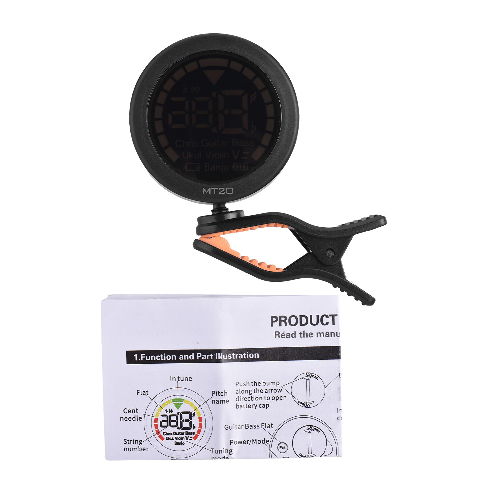 Насадка-тюнер для гитары, хроматического баса, скрипки, укулеле, с цветным экраном, портативный, с вращающимся универсальным креплением, черный.