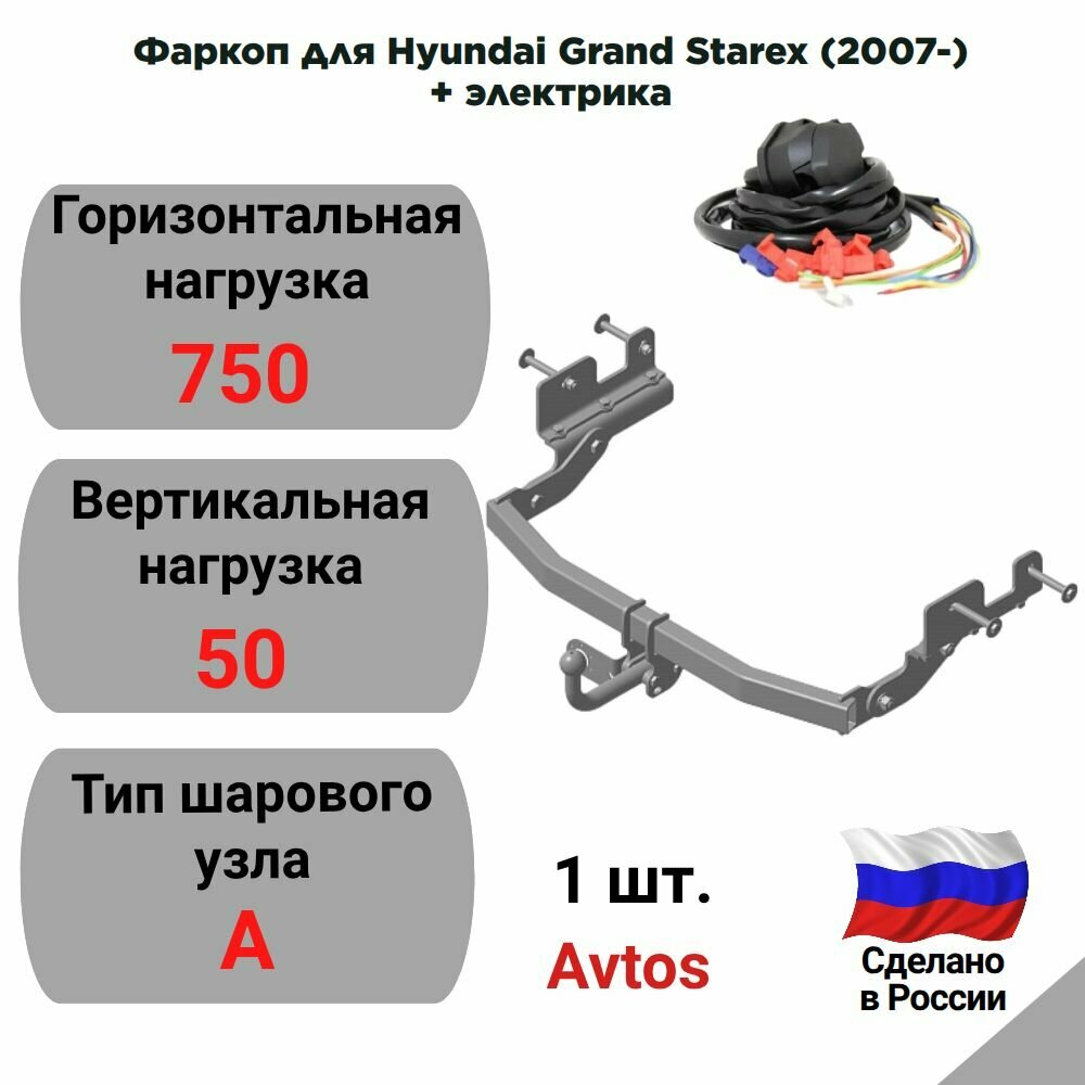 Фаркоп для Hyundai Grand Starex (2007-) + электрика "Avtos" HY21