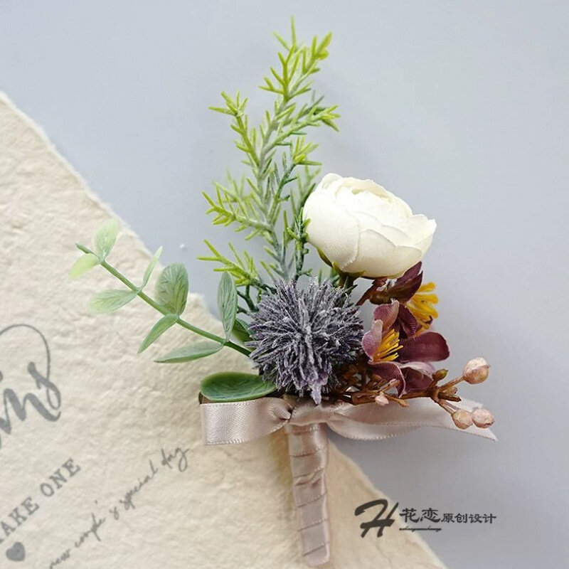 Бутоньерка для жениха и невесты, полный набор для родителей, имитация цветка на лацкане, цветок на запястье для шафера и подружки невесты