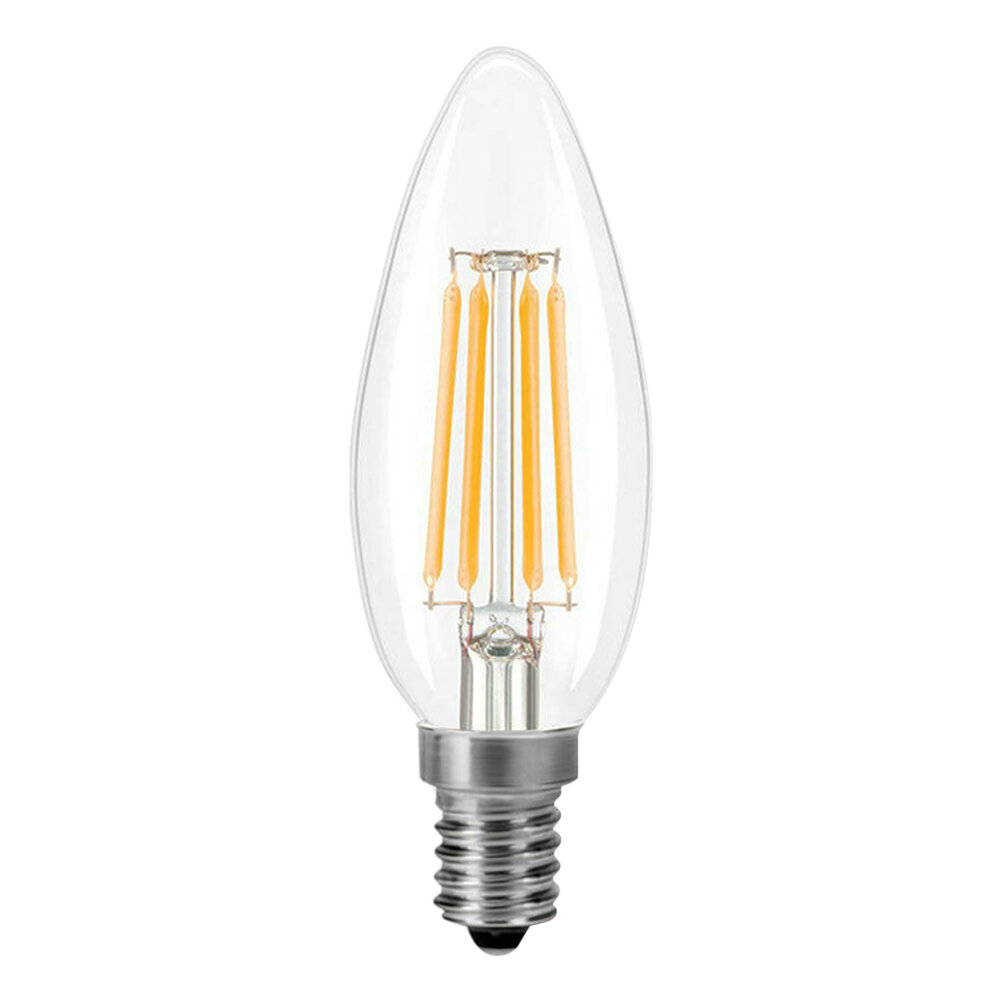 Лампа светодиодная 4Вт эквивалент 40Вт 2700К теплый белый цоколь E14 свечка прозрачный филамент стиль винтаж dimmable CRI >80 срок службы >50000 часов AC 220-240В 50-60Гц сертификаты CE RoHS