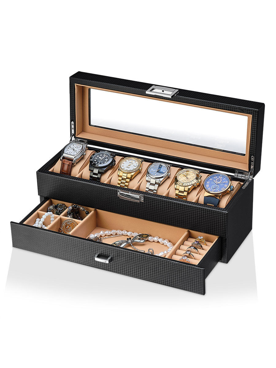 Шкатулка для часов и украшений / Коробка для колец / Органайзер для хранения дома / Подставка Ferlo-6-brown